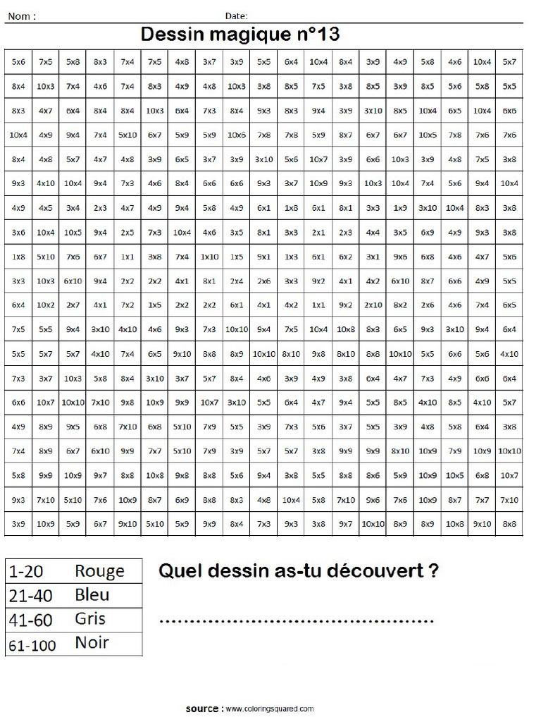 Coloriage Magique Multiplication | PDF