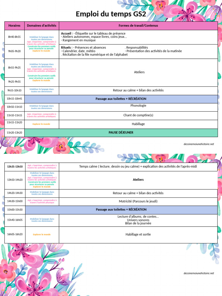 Emploi Du Temps MS GS Modifiable | PDF