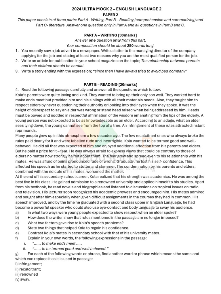 2024 Ultra Mock 2 English Language 2 | PDF | Stuttering