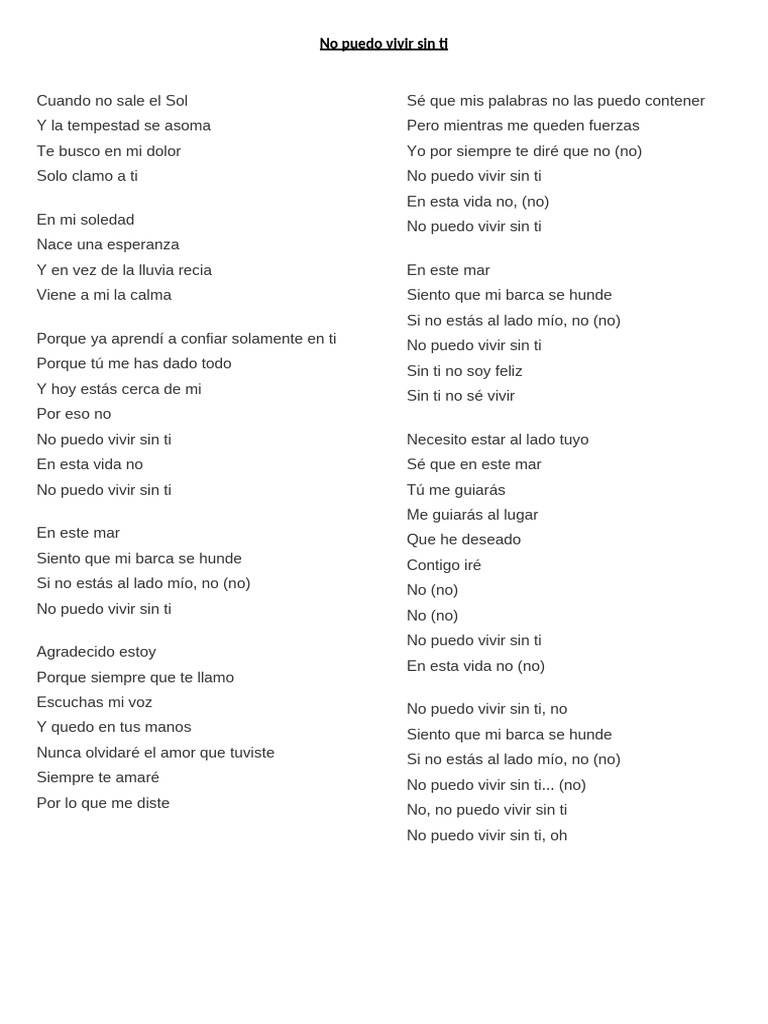 No Puedo Vivir Sin Ti: Letra y Sentimiento | PDF