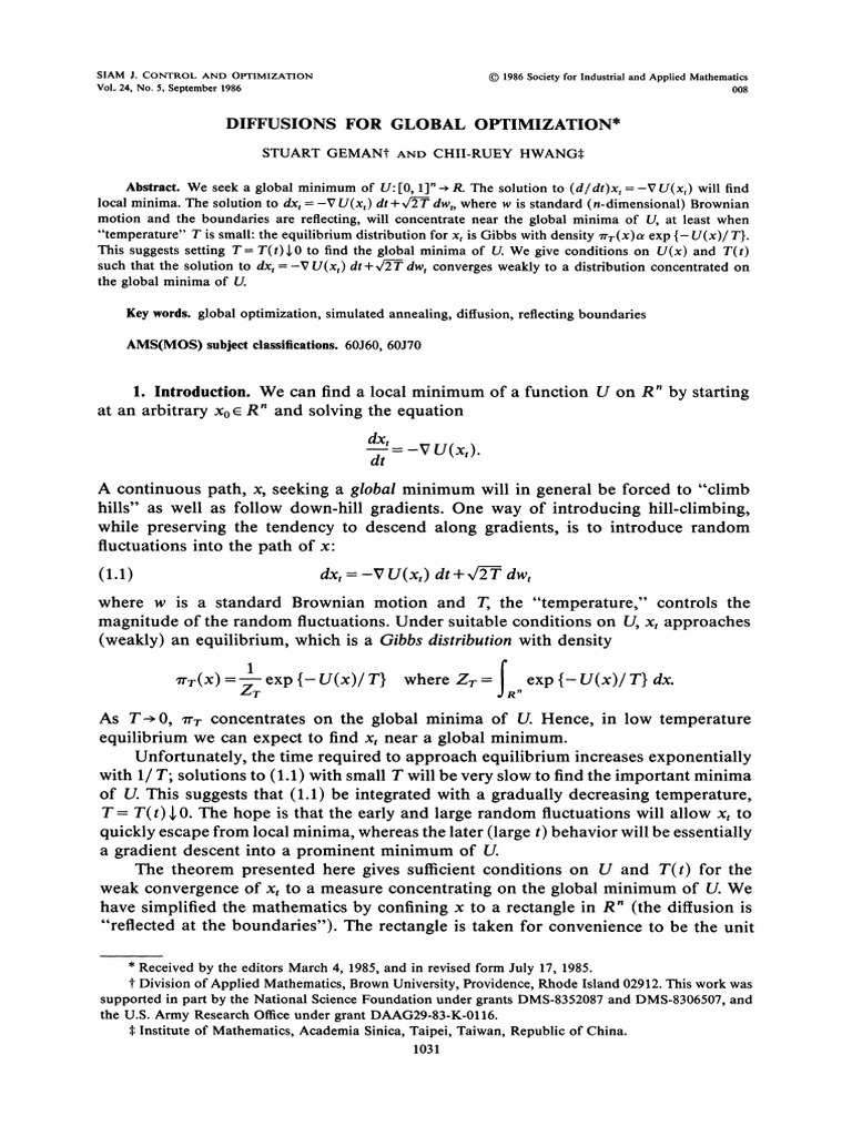Diffusions and Optimization | PDF | Mathematical Analysis | Applied Mathematics