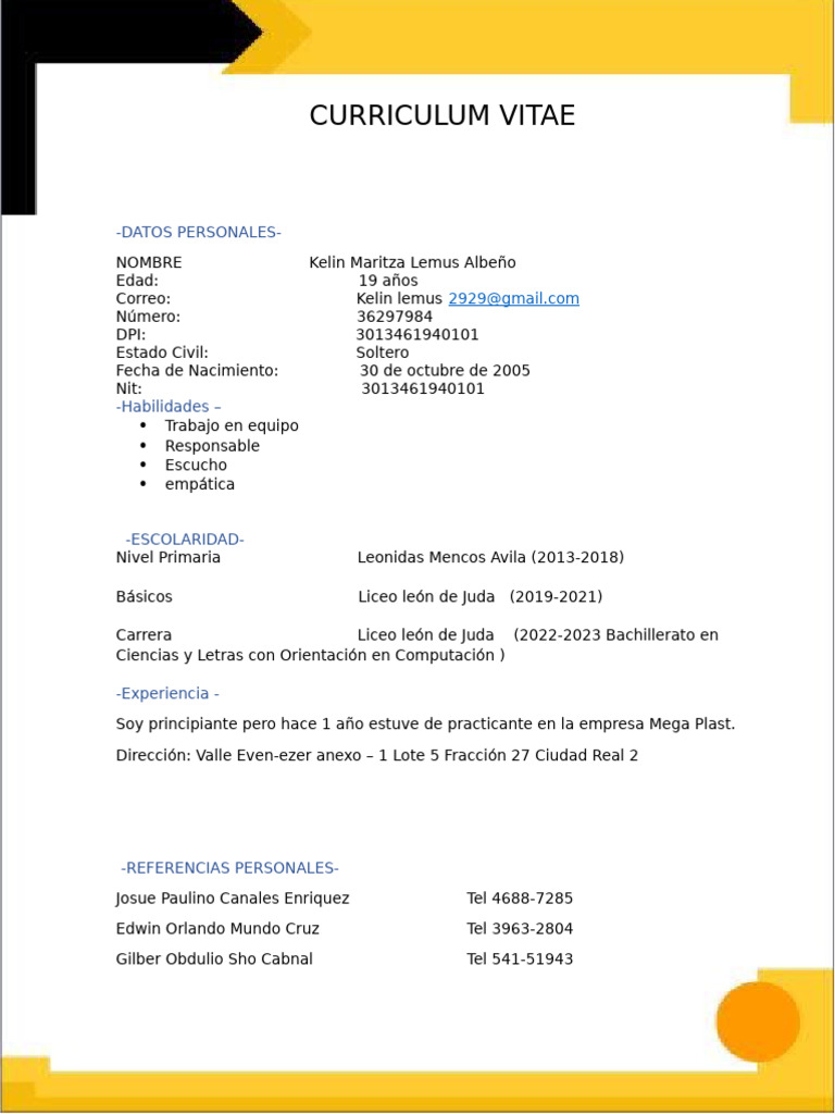 CV Keilin Maritza Lemus Albeño | PDF