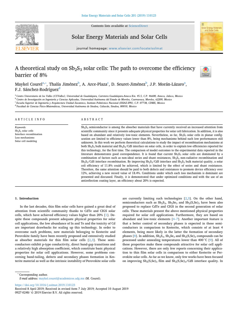 Overcoming Sb2S3 Solar Cell Limits | PDF | Solar Cell | Thin Film Solar Cell