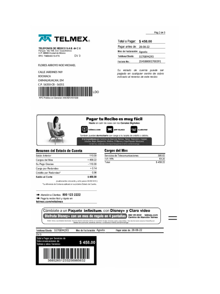 Recibo Telmex Editable | PDF