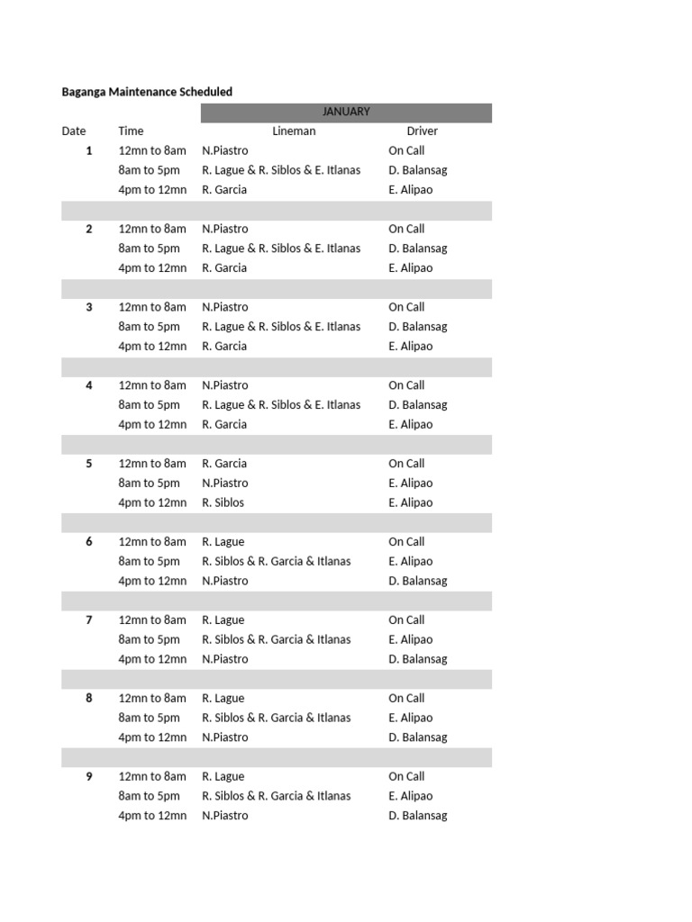 Lineman Schedule | PDF