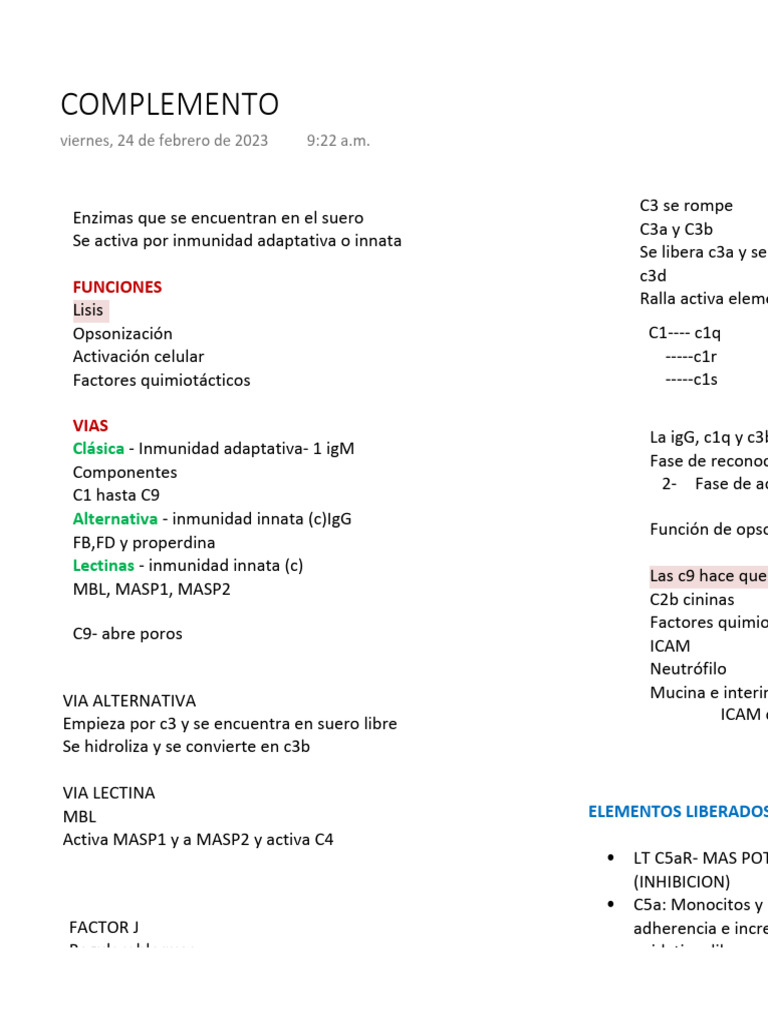 COMPLEMENTO | PDF | Sistema complementario | Inmunología