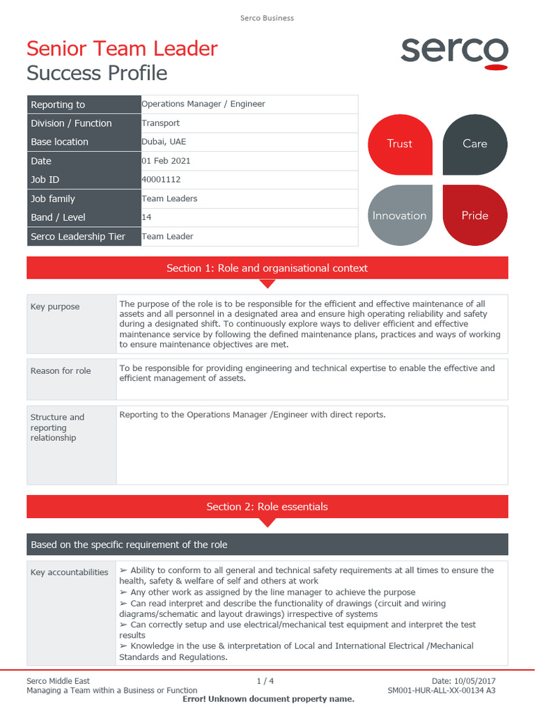 Success Profile- Senior Team Leader | PDF | Leadership | Safety