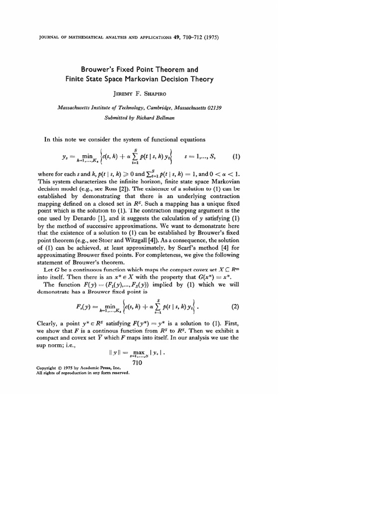 1975 - Shapiro - Brouwer's Fixed Point Theorem and Finite State Space Markovian Decision Theory ...