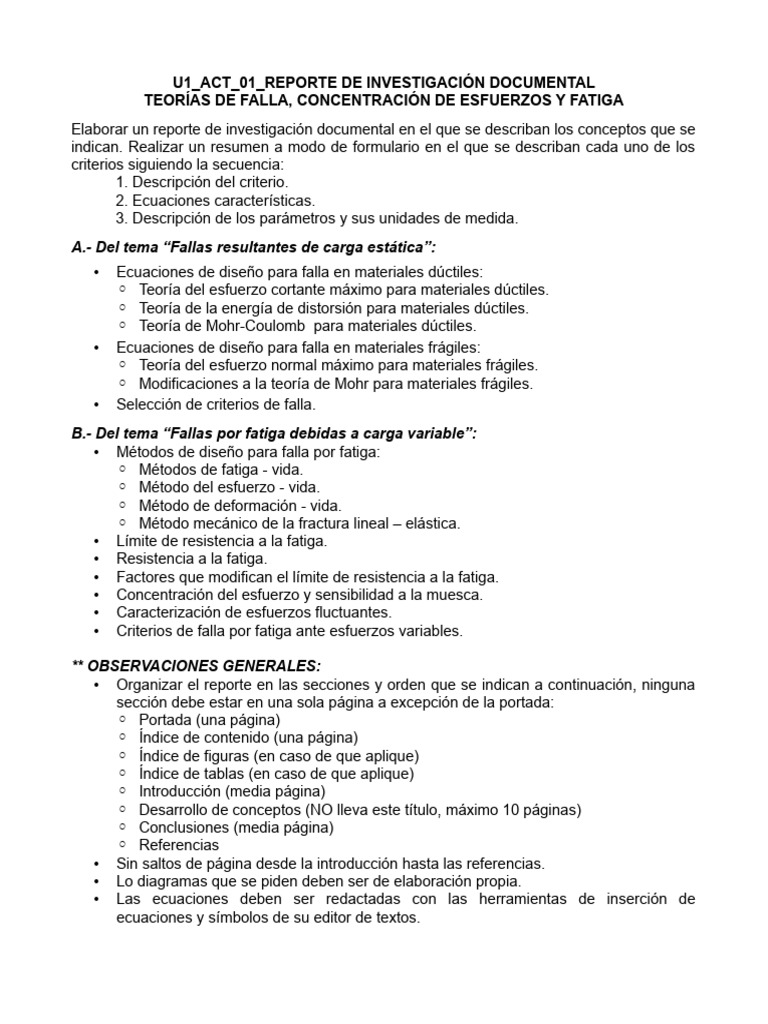 U1 Act 01 Reporte de Inv | PDF | Fatiga (material) | Fractura