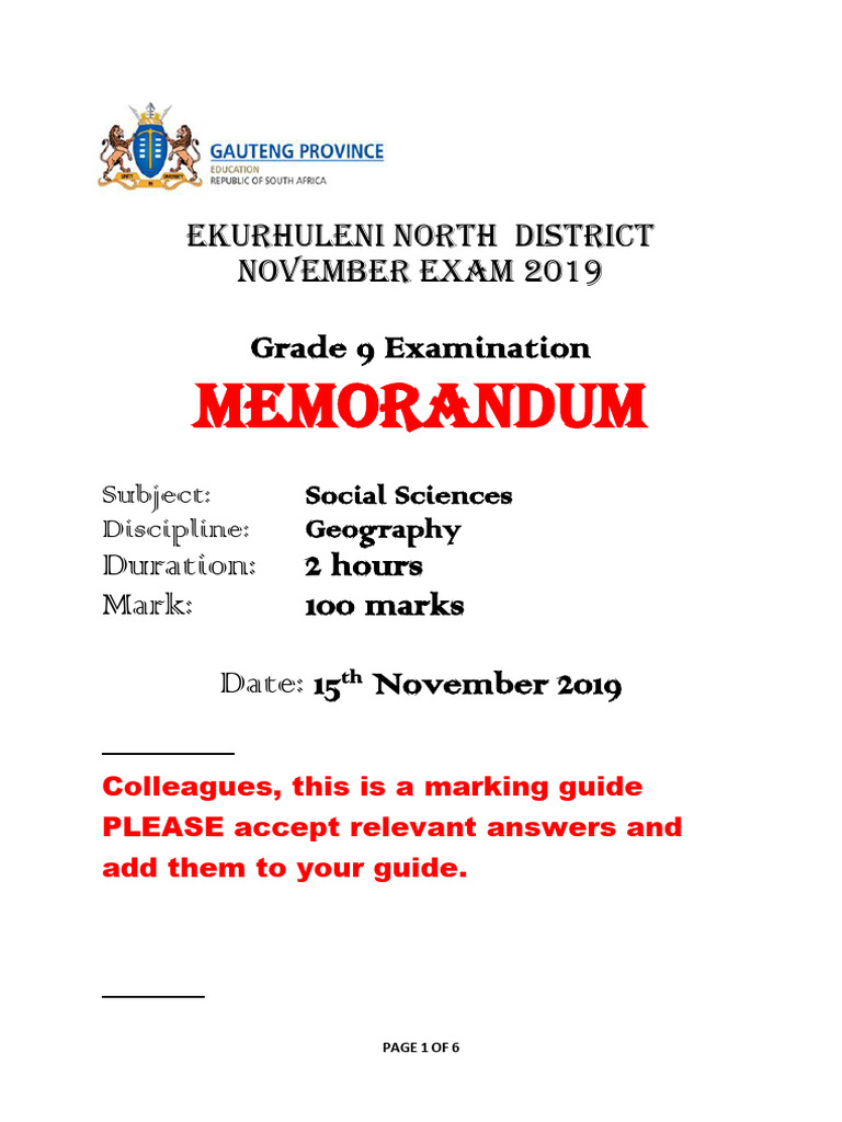 Ss g9 Geography Memo November 2019 | PDF | Soil | Agriculture