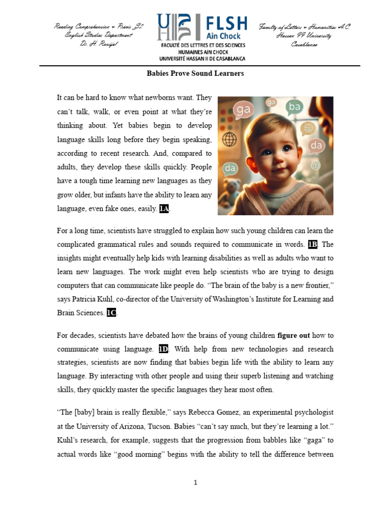 Text 4_Babies Prove Sound Learners_Handout | PDF | English Language ...