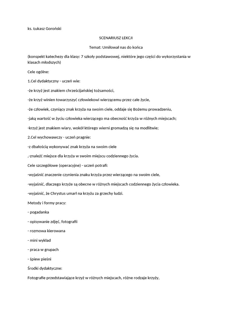 Scenariusz Lekcji z Religii | PDF
