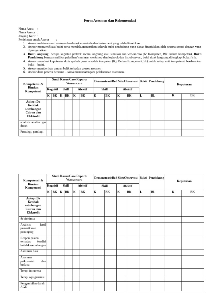 Form Asesmen dan Rekomendasi | PDF