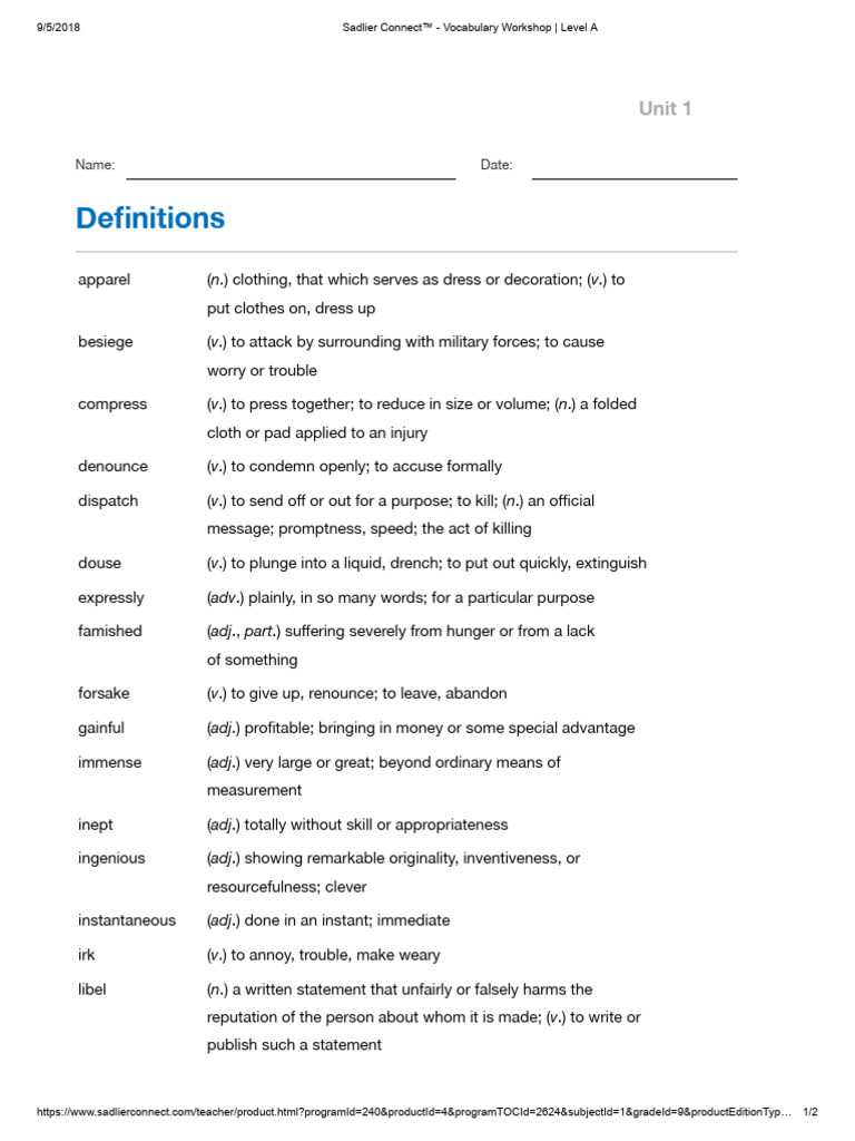 Sadlier Unit 1 | PDF
