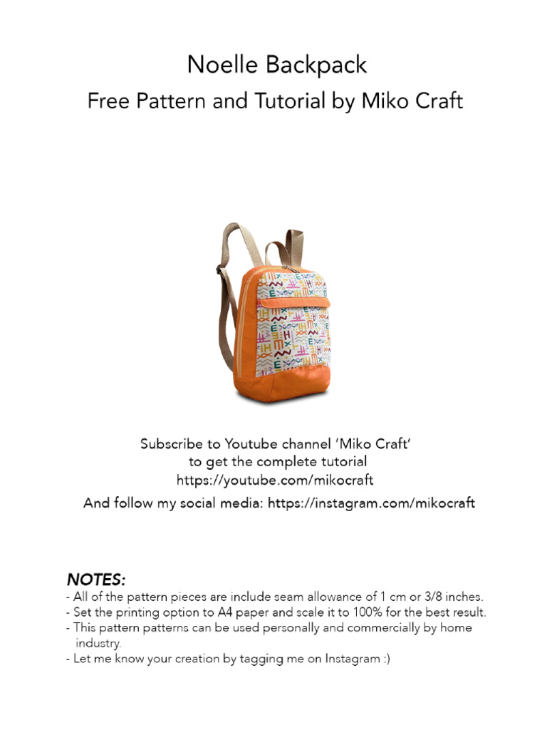 Noelle Backpack - Free Pattern and Tutorial by Miko Craft | PDF