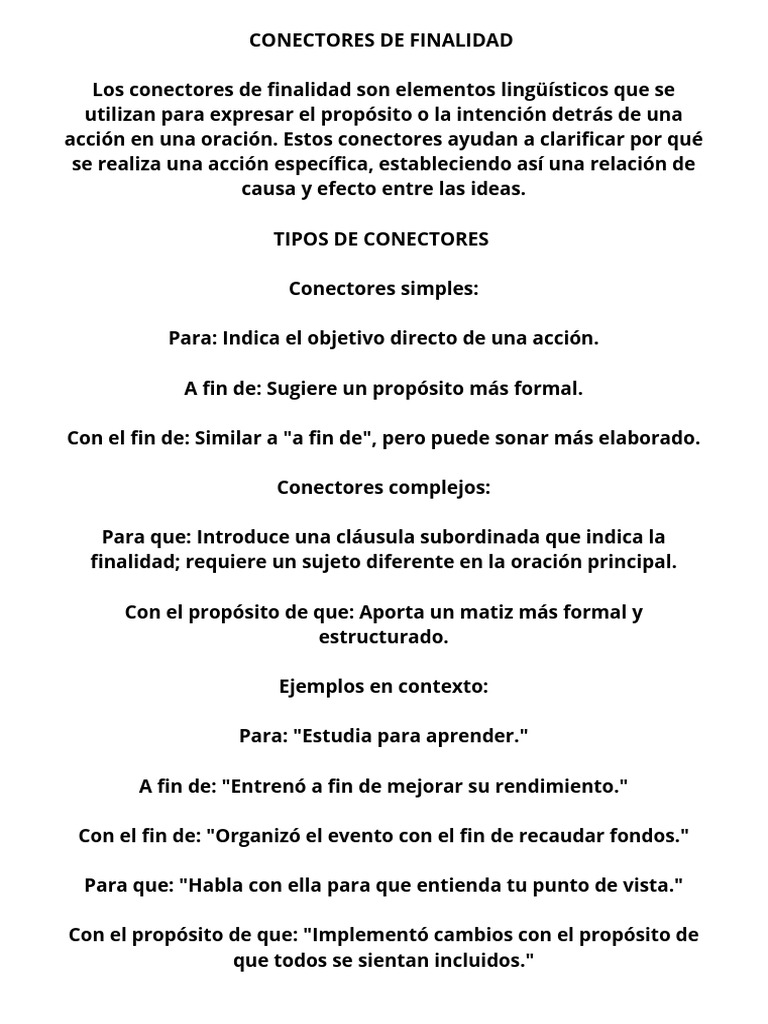 Conectores de Finalidad: Guía Rápida | PDF