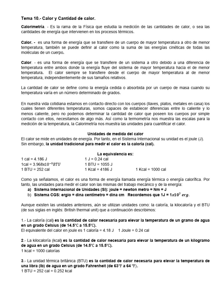 Calor y Cantidad de Calor. | PDF | Caloría | Calor