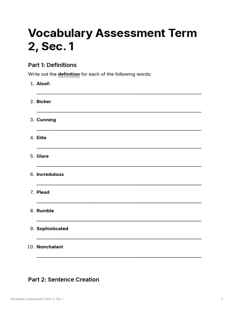 Vocabulary_Assessment_Term_2_Sec._1 | PDF | Linguistics | Human ...