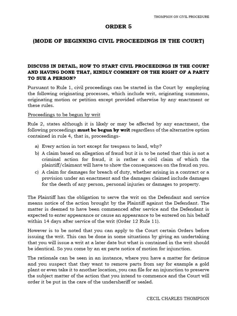 CCT Order 5, 6, 7, 8 & 9 (Originating Processes) | PDF | Summons | Writ