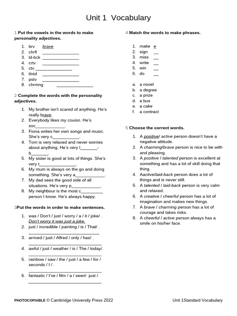 10 Worksheet Unit 1 Vocabulary 2 | PDF | Linguistics | Languages