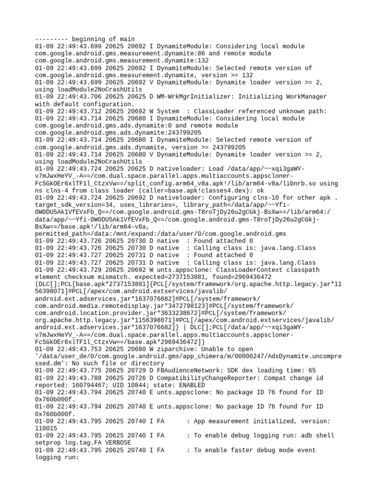Com - Dual.space - Parallel.apps - Multiaccounts.appscloner Logcat | PDF | Computing | Software