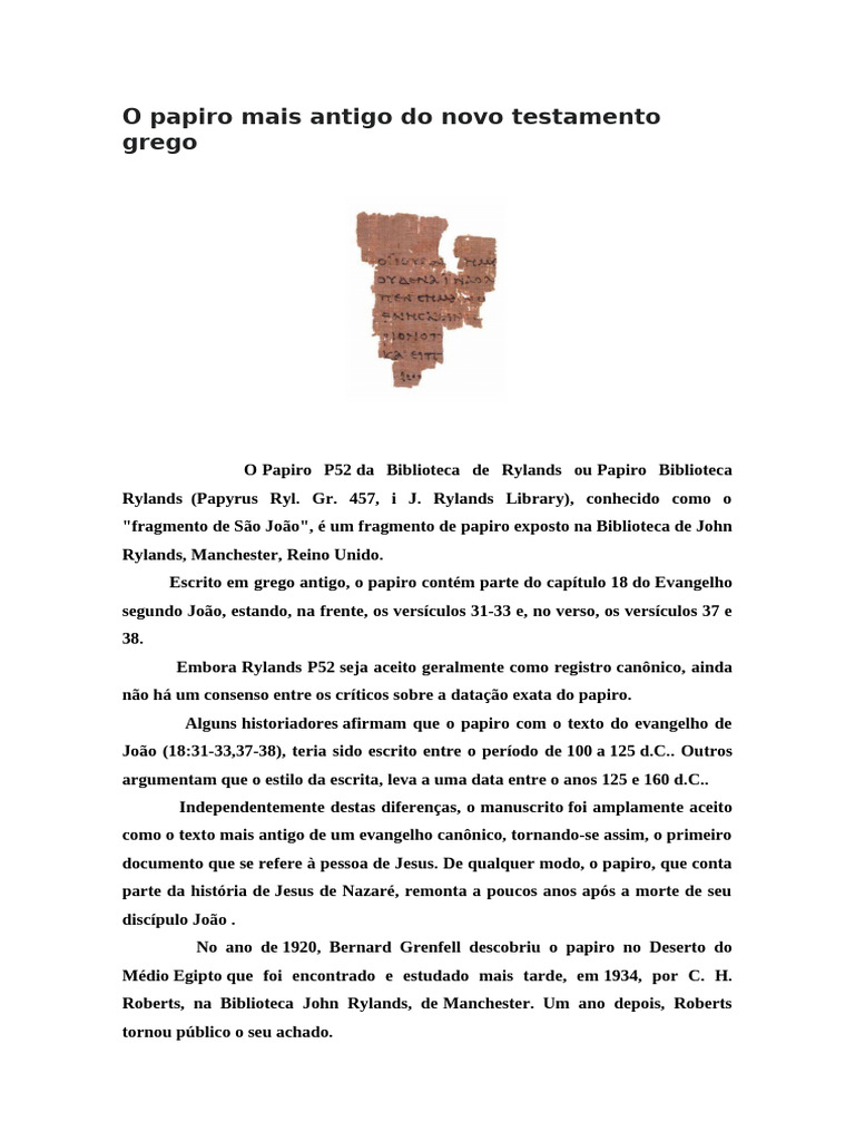 Papiro P52: O Mais Antigo Evangelho | PDF