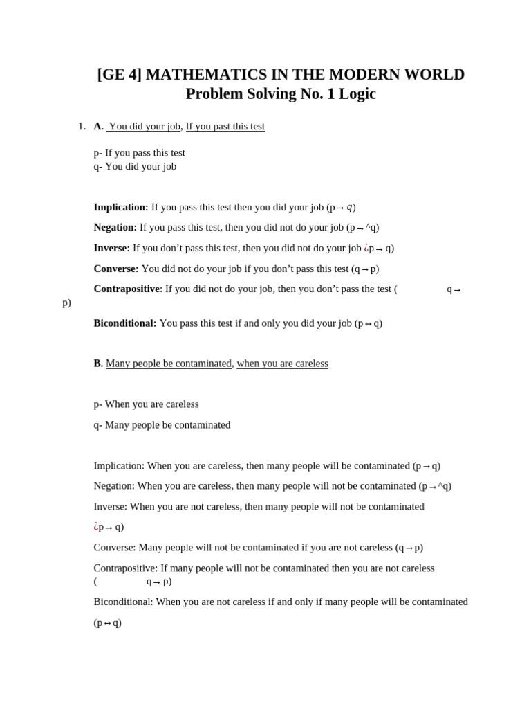 (BPED-A ATTACK ON MATH) Problem Solving No. 1 | PDF | If And Only If | Metalogic