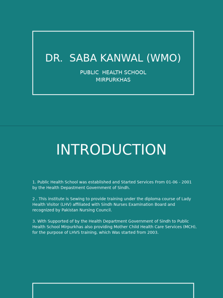 Dr. Saba Kanwal (Wmo) : Public Health School Mirpurkhas | PDF
