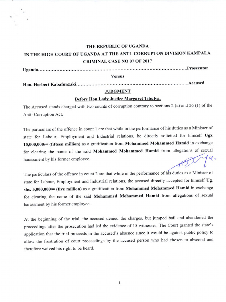 Uganda High Court Corruption Case Summary | PDF | Burden Of Proof (Law ...