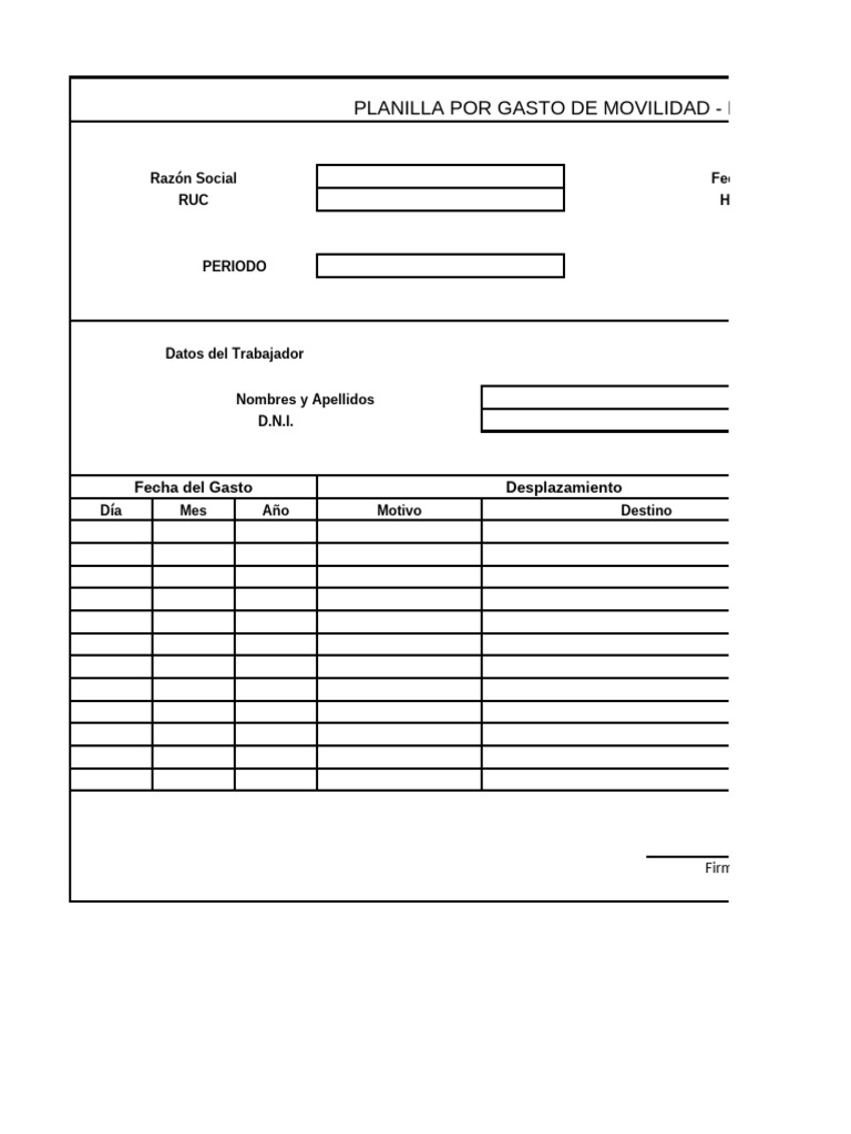 Planilla de Gastos de Movilidad | PDF