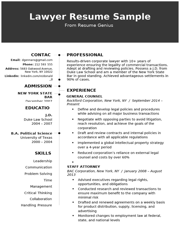 Lawyer Resume Sample 2019 Original | PDF | Lawyer | Résumé