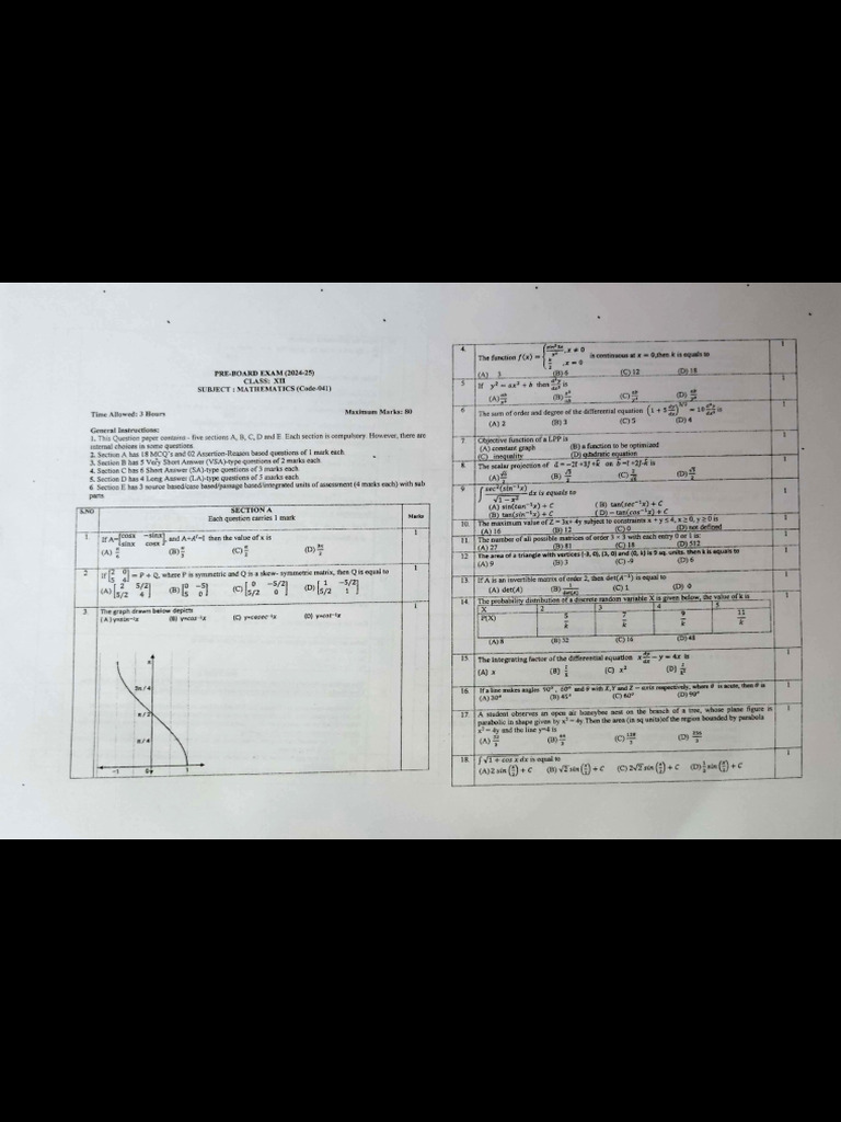 MATHS Pre Boards | PDF
