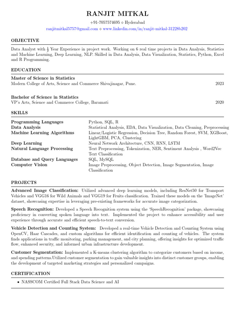 Ranjit - Data Scientist | PDF | Deep Learning | Machine Learning