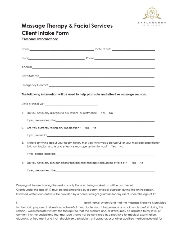 6:23 Facial Massage Therapy Client Intake Form | PDF | Massage ...