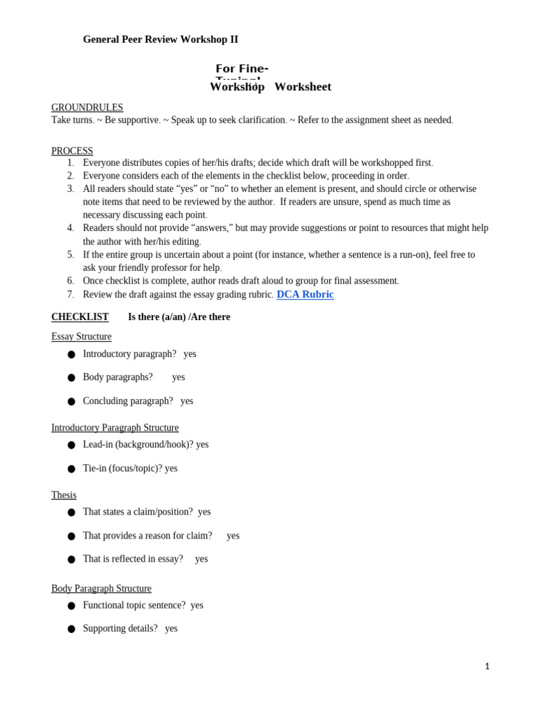 Peer Review Workshop Guidelines | PDF | Essays | Verb