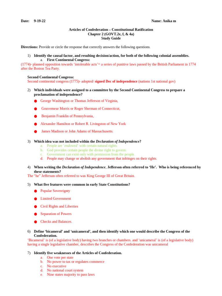 Chapter 2 - (Articles of Confederation - Constitutional Ratification ...