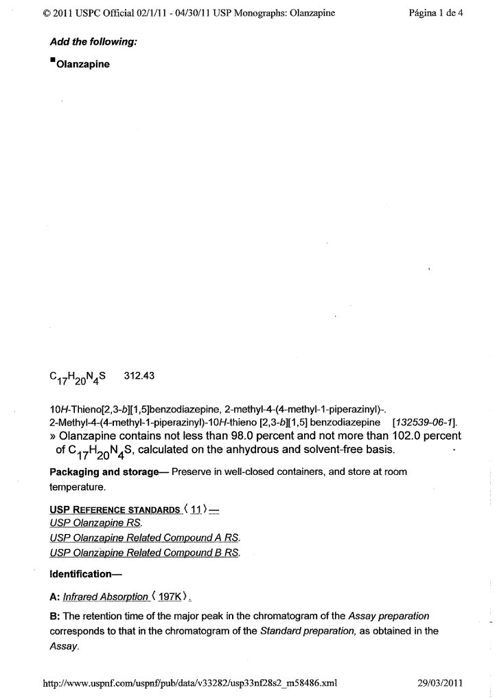 USP Monograph - Olanzapine | PDF