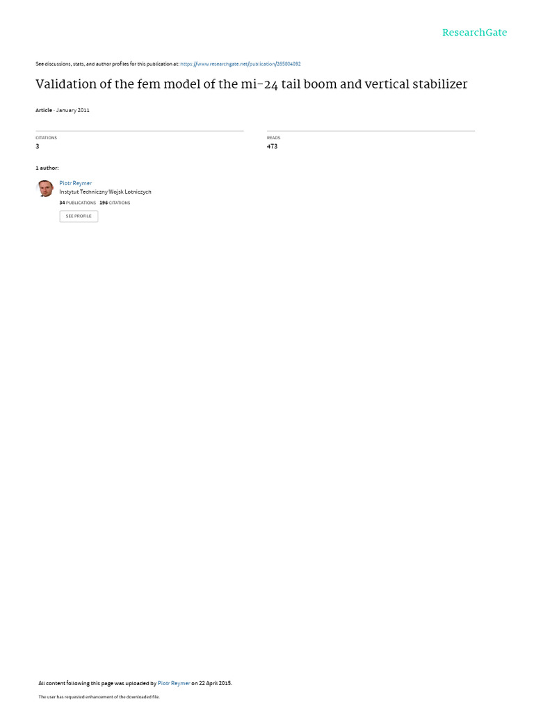 Validation_of_the_fem_model_of_the_mi-24_tail_boom | PDF | Force | Finite Element Method