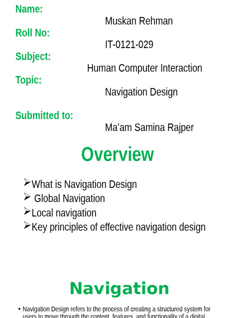 Muskan Rehman HCI Presentation... - 104746 | PDF | Usability | Menu (Computing)