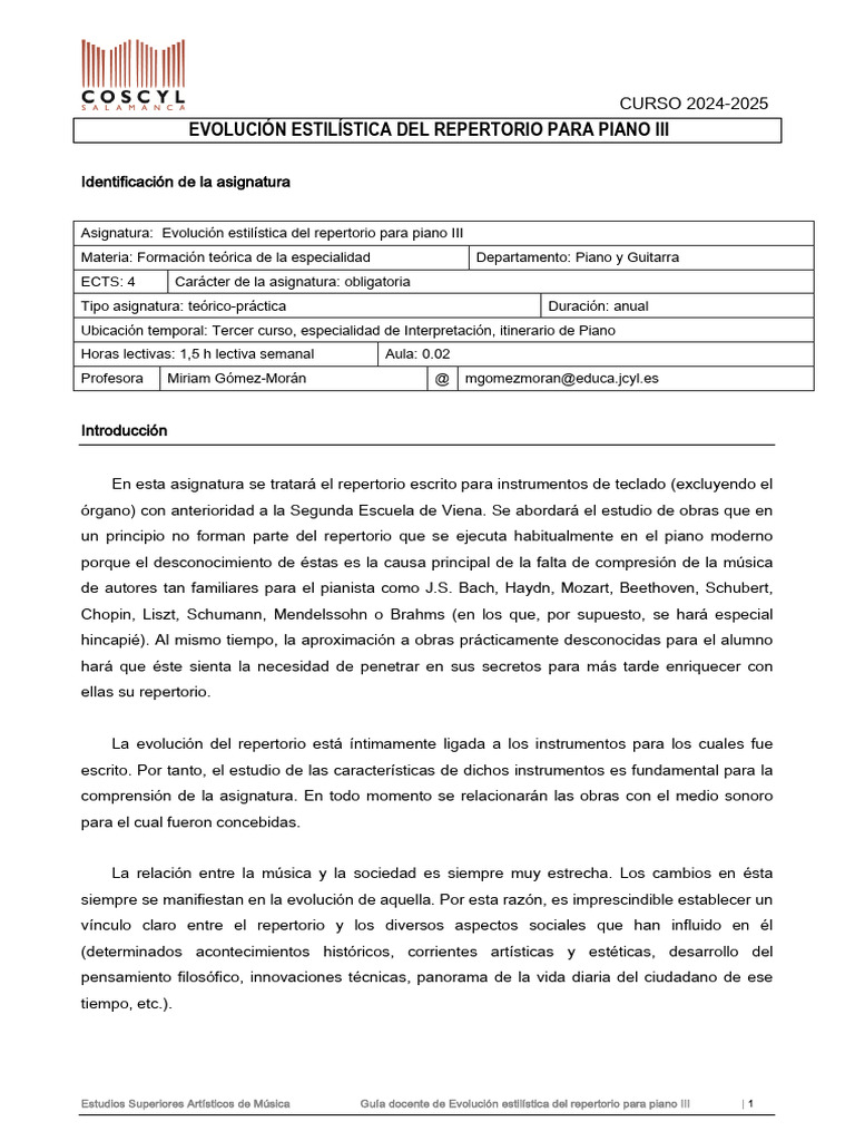 Evolución del Repertorio Piano III | PDF