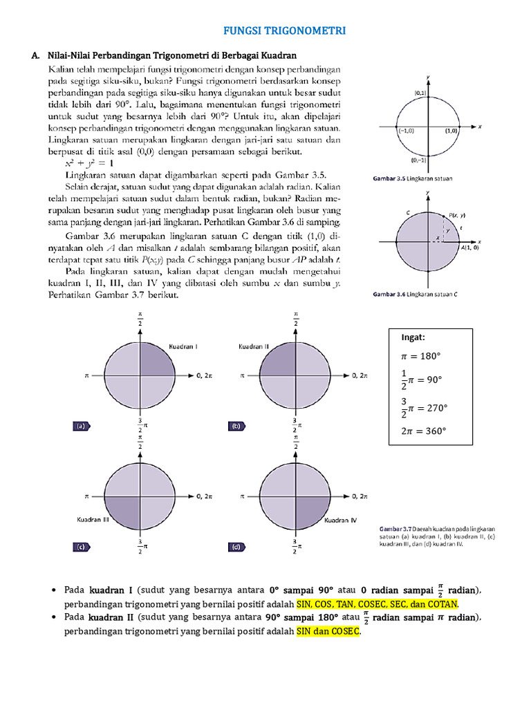 Tabel Trigonometri Lengkap Kuadran | PDF