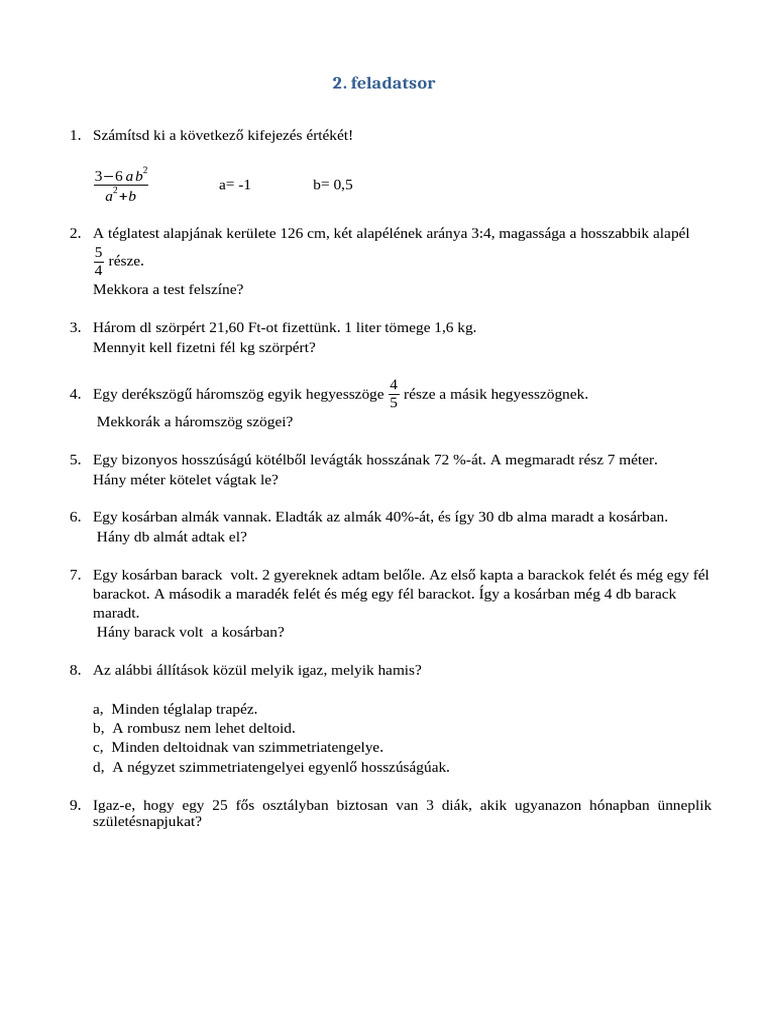 Feladatsor | PDF