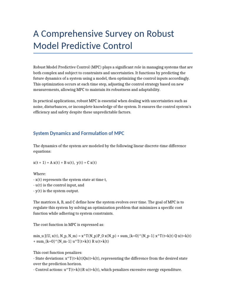 Rephrased Robust MPC Survey | PDF | Mathematical Optimization | Applied Mathematics