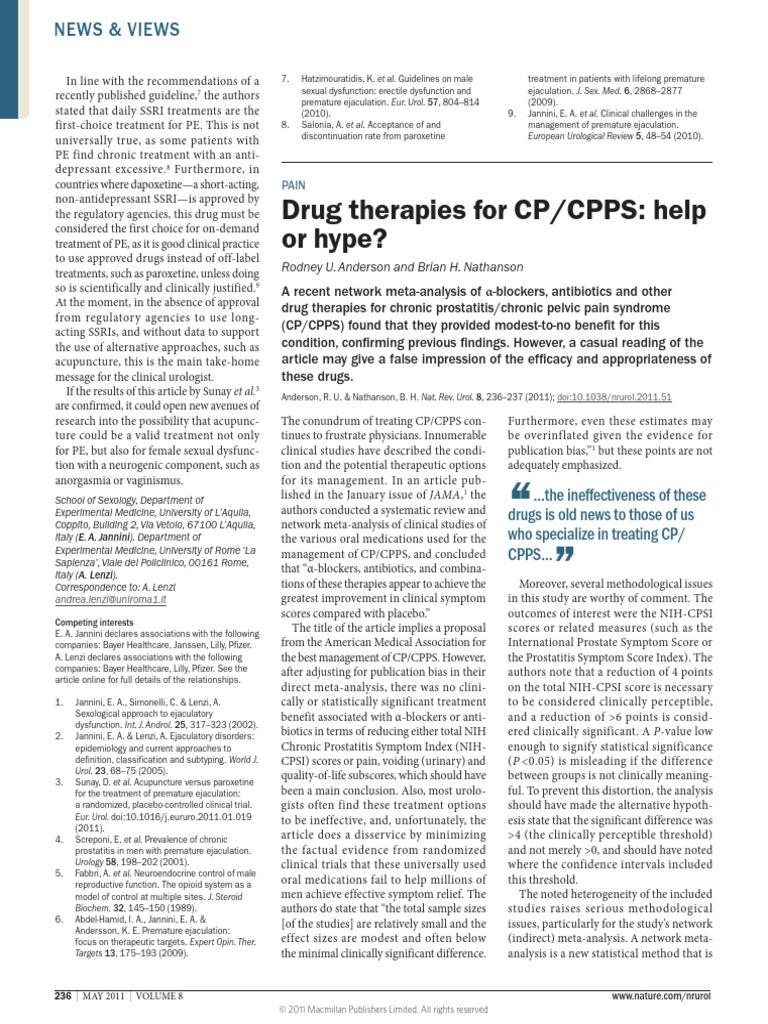 Drug therapies for CP:CPPS- help or hype? Rodney U. Anderson and Brian H. Nathanson | PDF ...