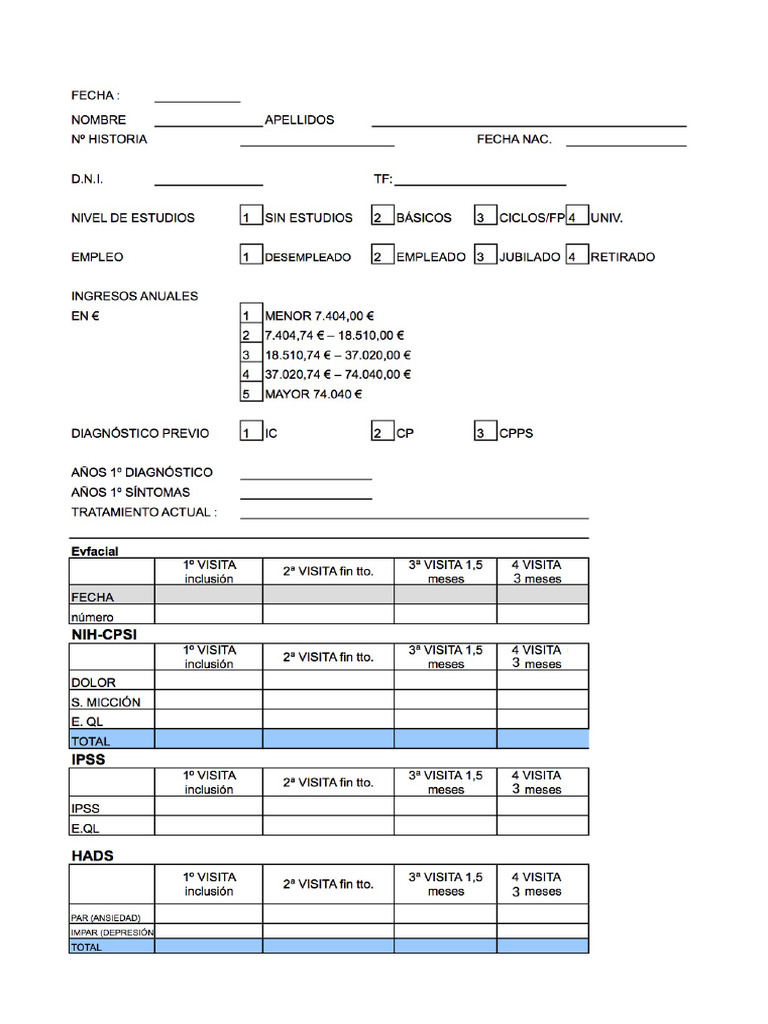HOJA RECOGIDA DE DATOS | PDF