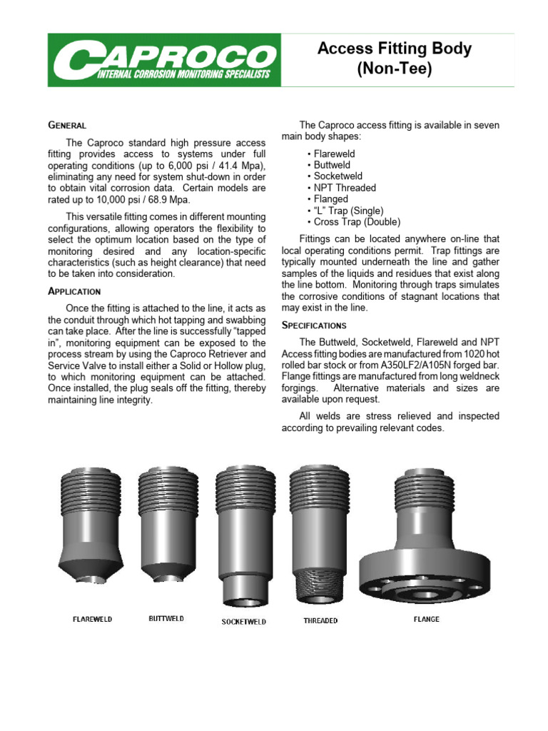 Non-Tee High Pressure Access Fittings | PDF | Pipe (Fluid Conveyance ...