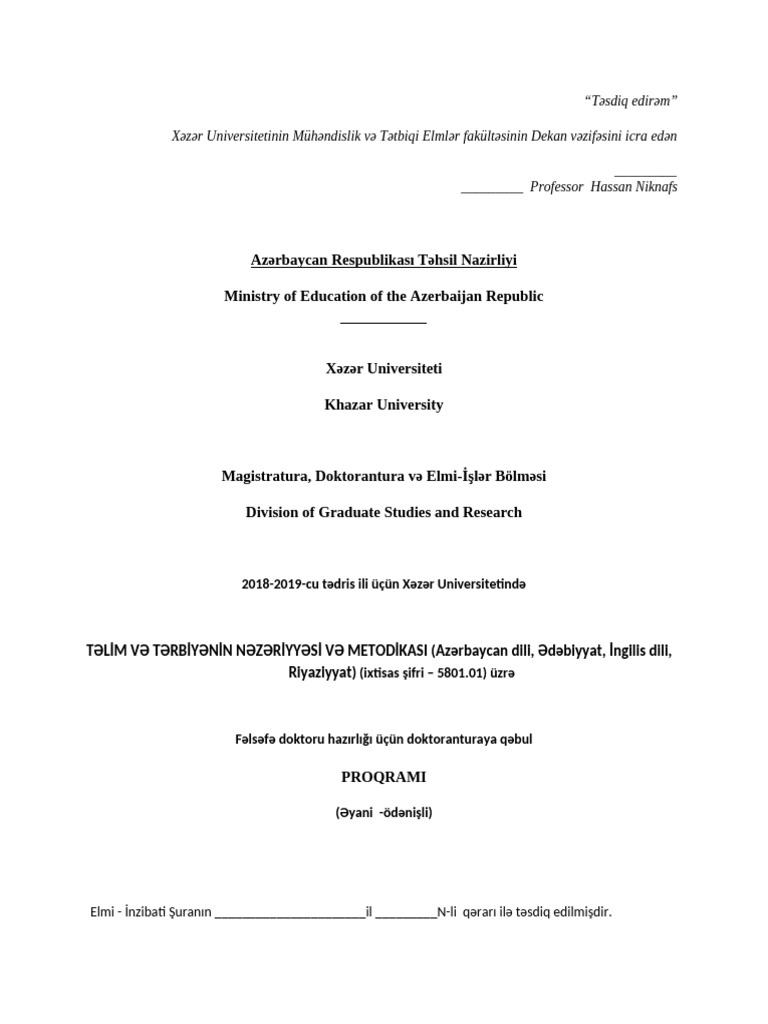 Təlim VƏ Tərbiyənin Nəzəriyyəsi VƏ Metodikası 2018-2019 | PDF