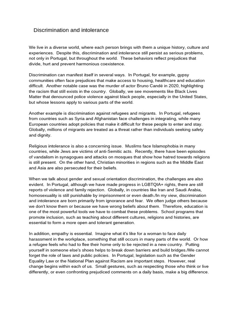 Discrimination and Intolerance | PDF | Discrimination | Prejudices