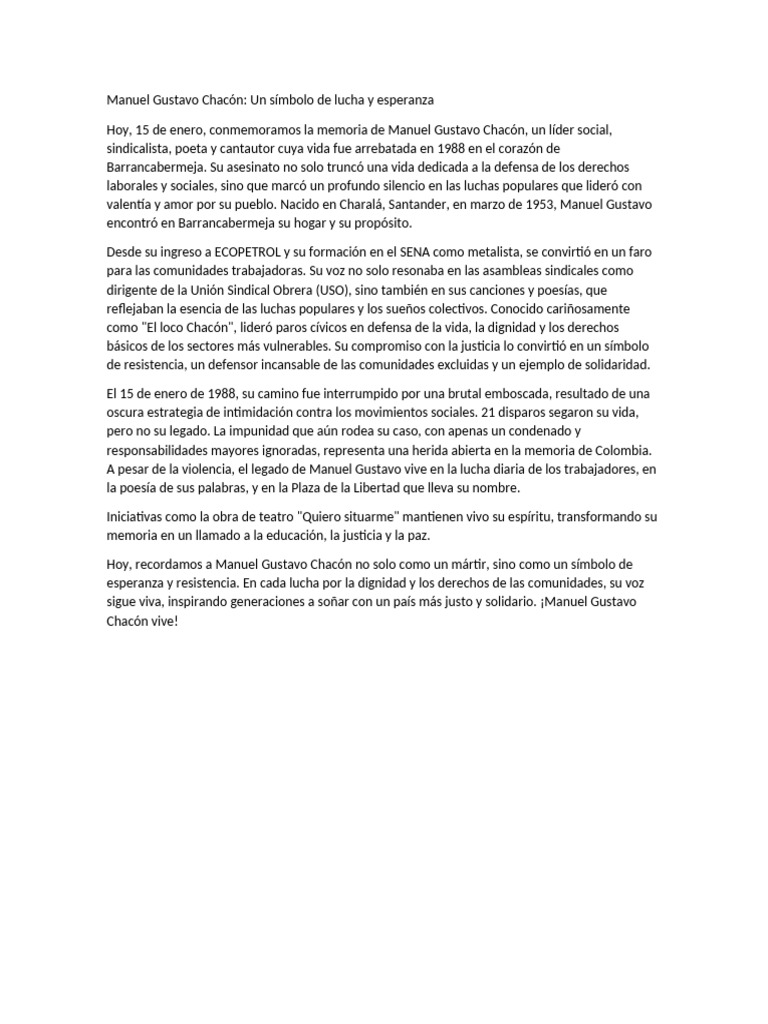 Manuel Gustavo Chacón: Lucha y Legado | PDF