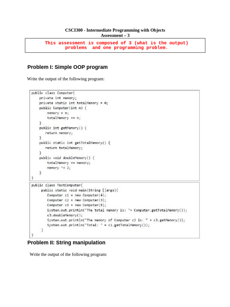CSCI300_Assessment3 | PDF | Method (Computer Programming) | Class (Computer Programming)